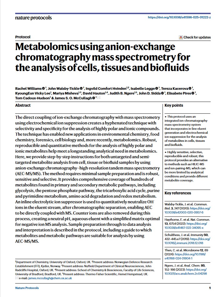 Metabolomics method published in Nature Protocols today | McCullagh ...